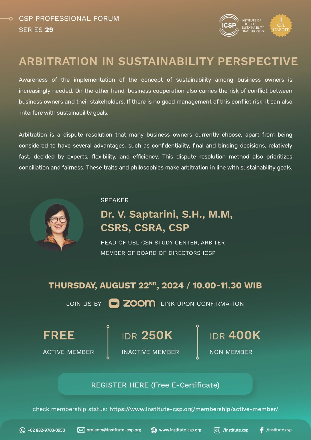 ARBITRATION IN SUSTAINABILITY PERSPECTIVE - ICSP : ICSP
